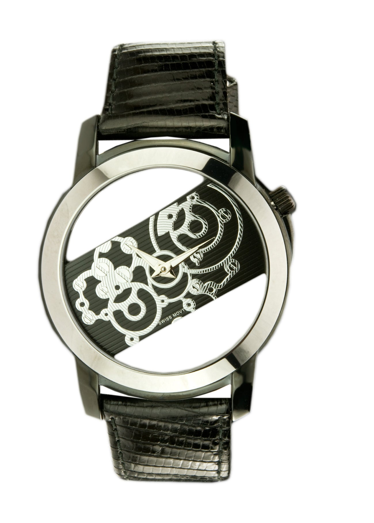 Men's Silvertone Swiss Quartz Tungsten & Stainless Steel See-Through D